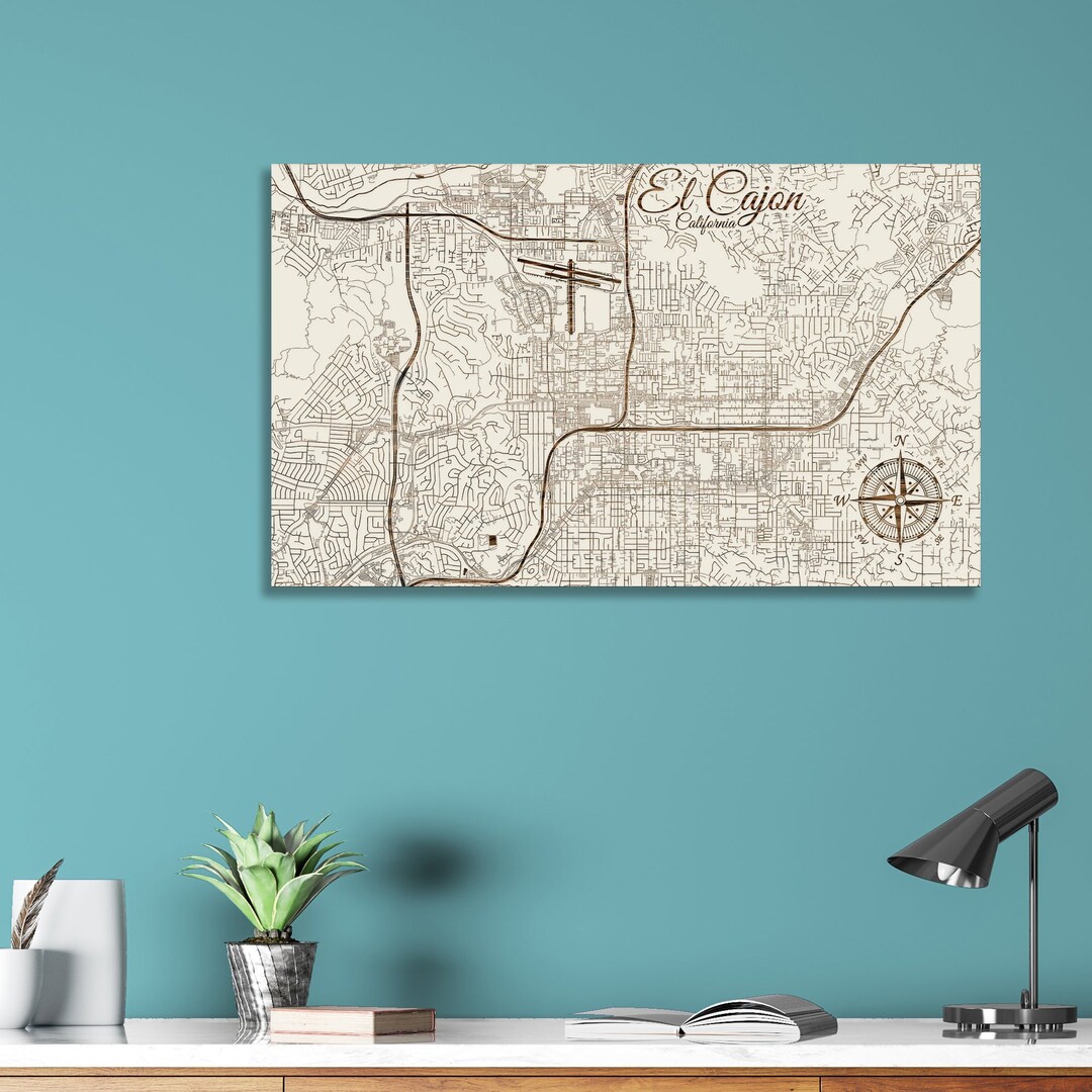 El Cajon, California Street Map | Wood Wall Art | Wood Wall Map | Wood ...