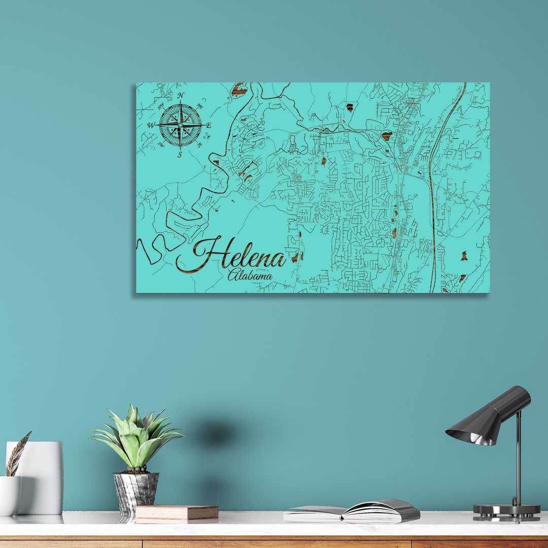 Alabama: Helena Street Map; Wood Engraved Maps, Wall Art| Wood Wall ...