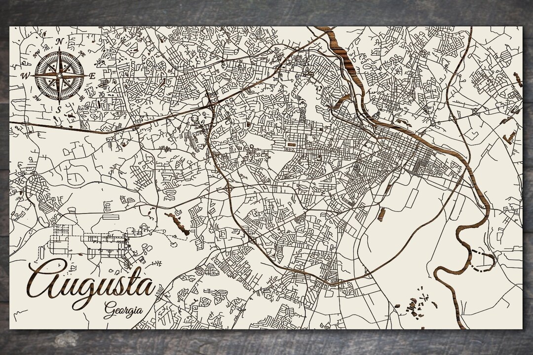 Augusta, Georgia Street Map | Wood Engraved Maps, Wall Art| Wood Wall ...