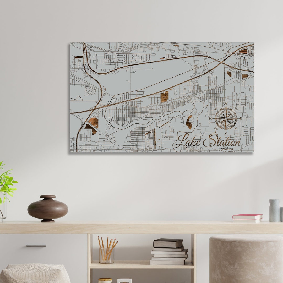 Lake Station, Indiana Street Map | Wood Engraved Map | Wall Art| Wood ...