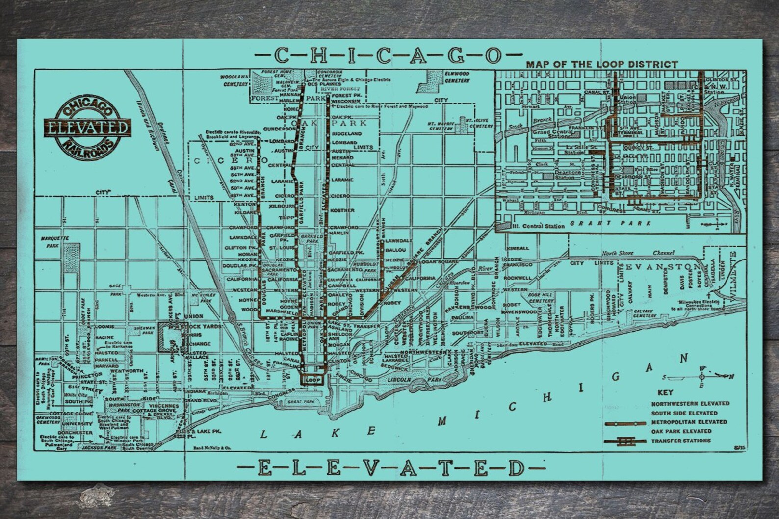 1915 Chicago, Illinois Elevated Map | Wood Engraved Maps | Wall Art ...