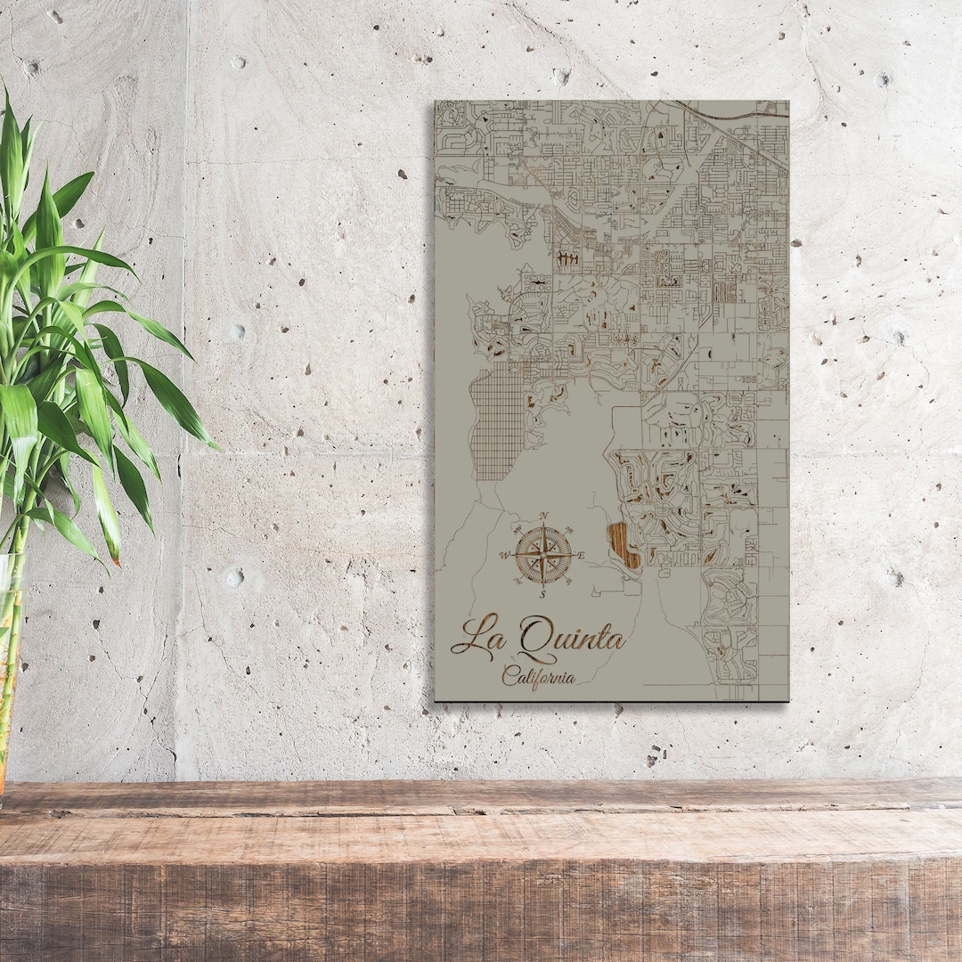 La Quinta, California Street Map | Wood Engraved Maps, Wall Art| Wood ...