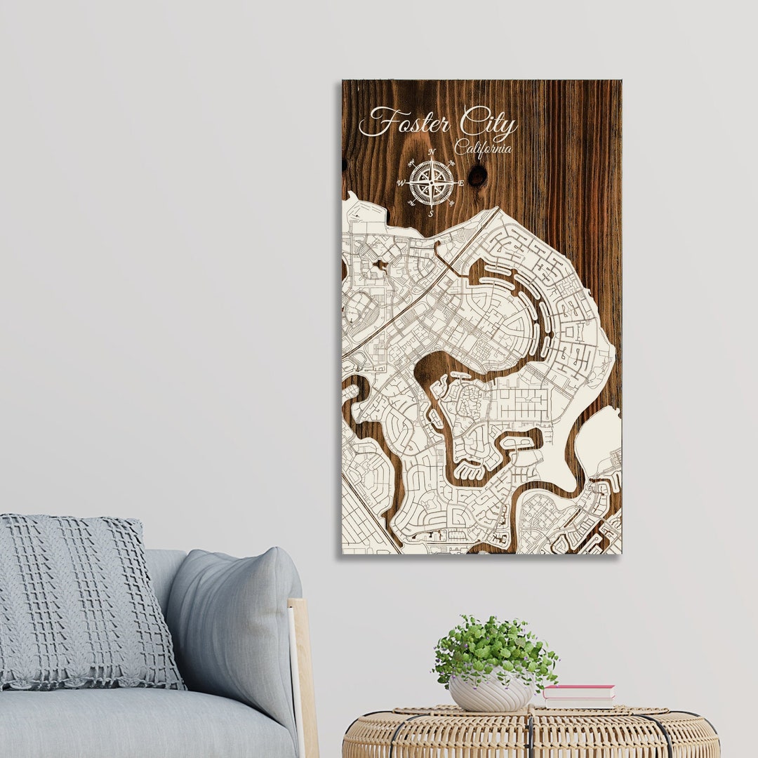 Foster City, California Street Map | Wood Wall Art | Wood Wall Map ...