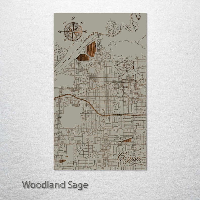 Azusa California Map: Wood Engraved Wall Art - Etsy