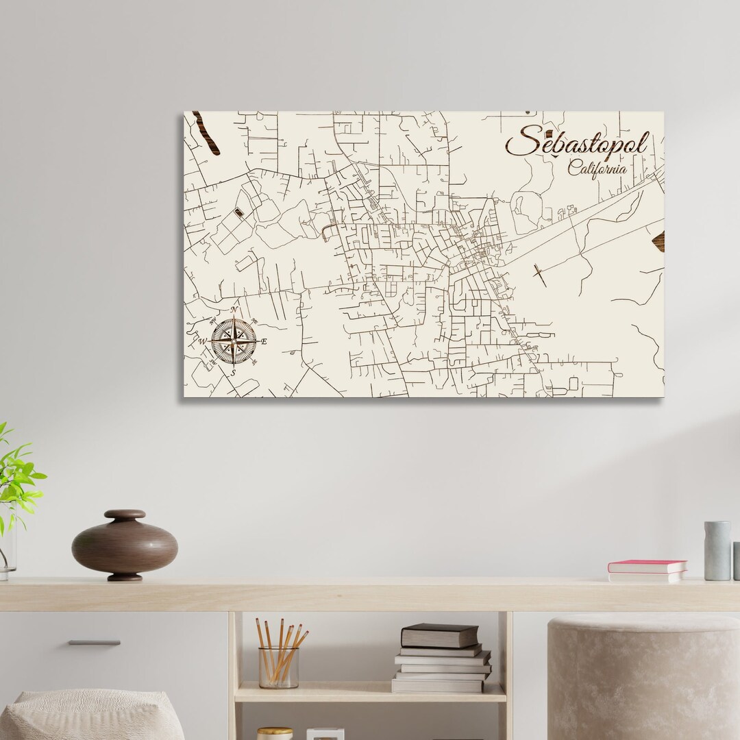 Sebastopol, California Street Map | Wood Engraved Maps, Wall Art| Wood ...