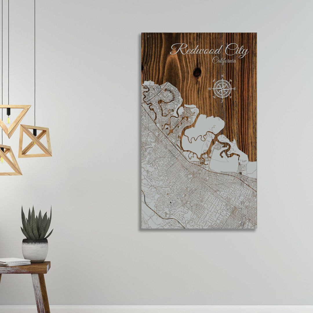 Redwood City California Street Map: Wood Engraved Wall Art - Etsy