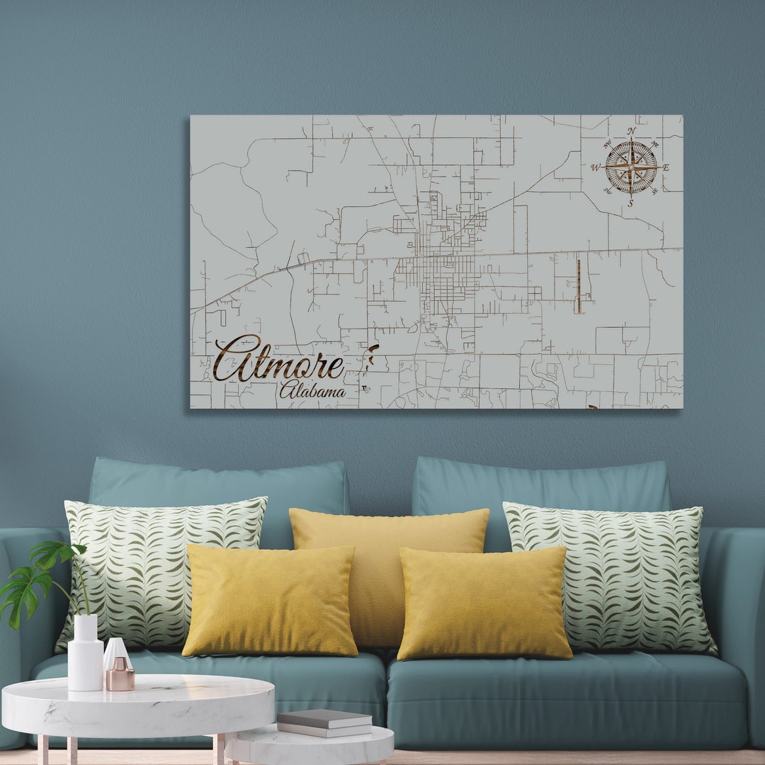 Alabama: Atmore Street Map; Wood Engraved Maps, Wall Art| Wood Wall ...