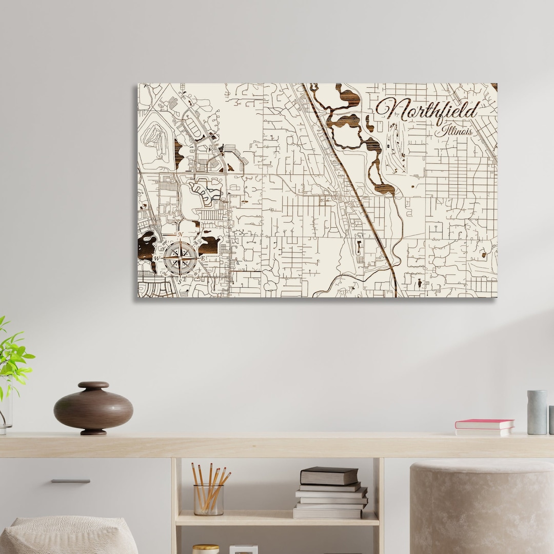 Illinois: Northfield Street Map; Wood Engraved Maps, Wall Art| Wood ...