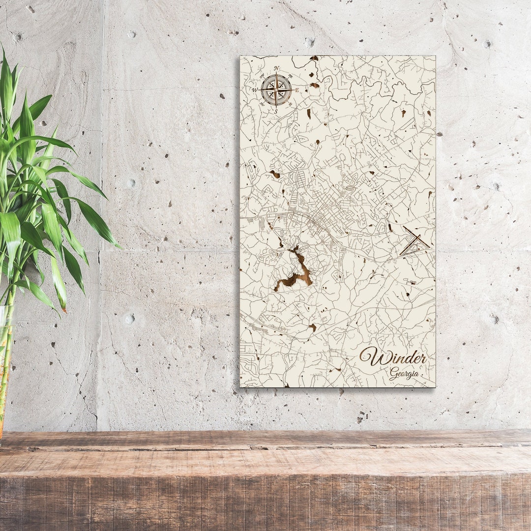 Georgia: Winder Street Map; Wood Engraved Maps, Wall Art| Wood Wall ...