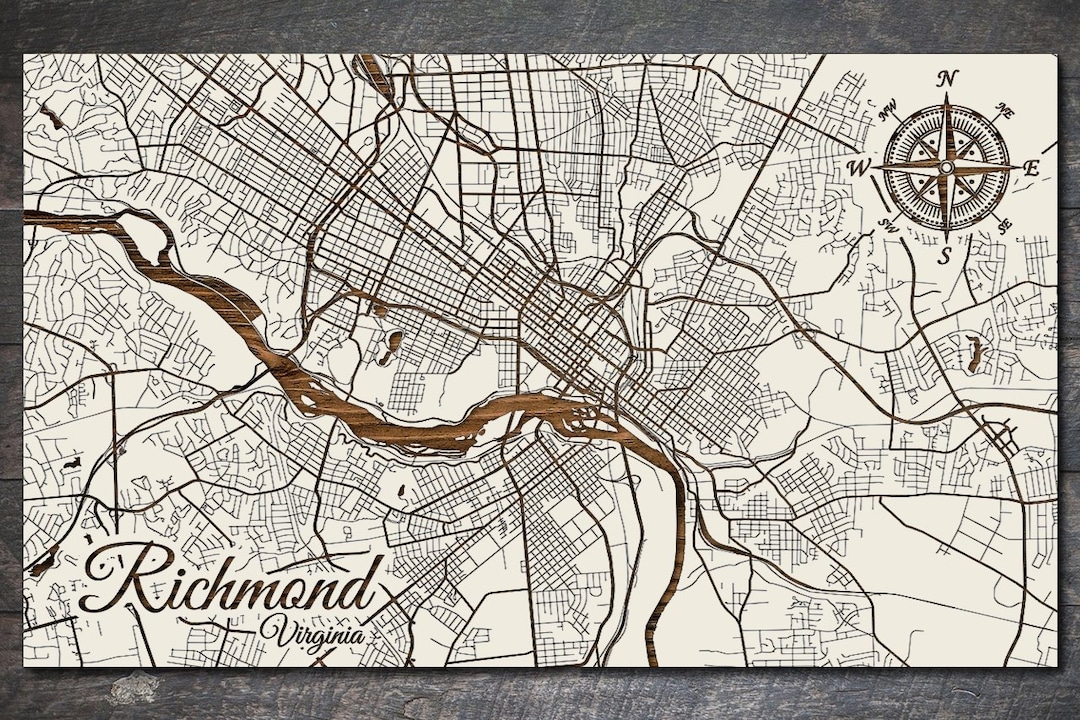 Richmond, Virginia Street Map | Wood Wall Art | Wood Wall Map | Wood ...