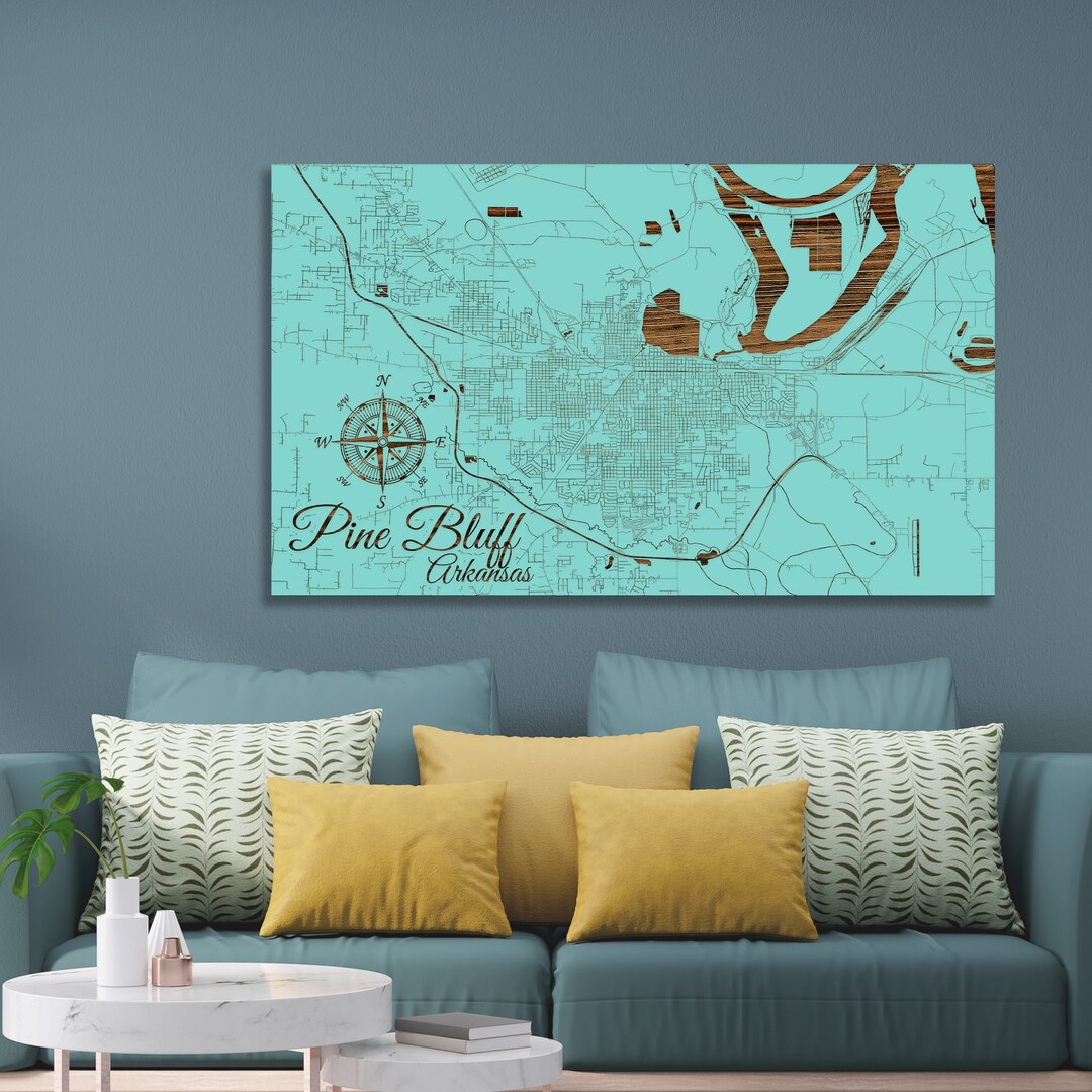 Arkansas: Pine Bluff Street Map; Wood Engraved Maps, Wall Art| Wood ...