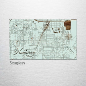 Illinois: Homewood Street Map; Wood Engraved Maps, Wall Art| Wood Wall ...