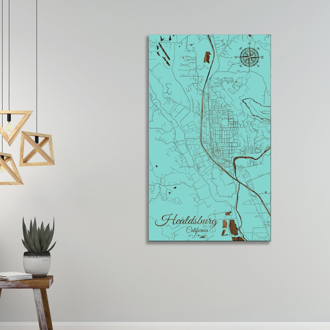 Healdsburg, California Street Map | Wood Engraved Maps | Wall Art| Wood ...