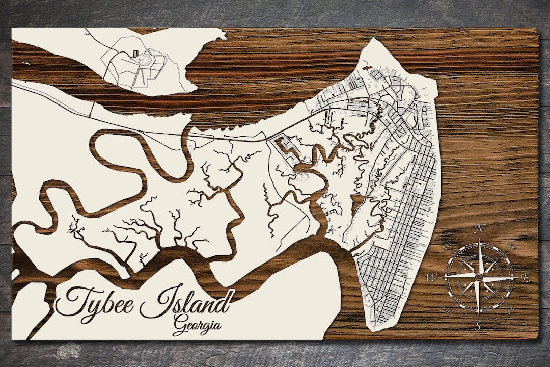 Tybee Island Georgia Street Map: Wood Engraved Wall Art - Etsy