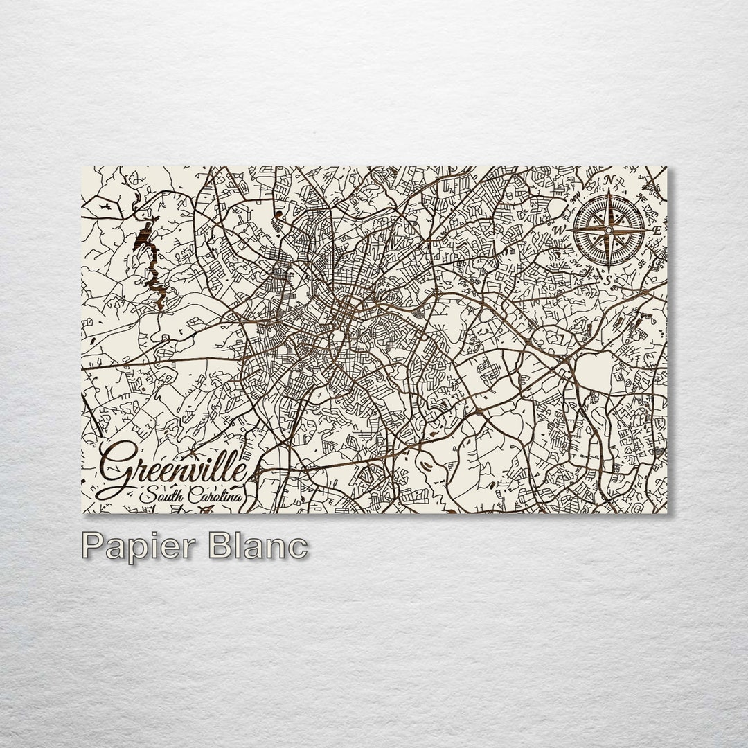 Greenville, South Carolina Street Map: Wood Engraved Wall Art - Etsy
