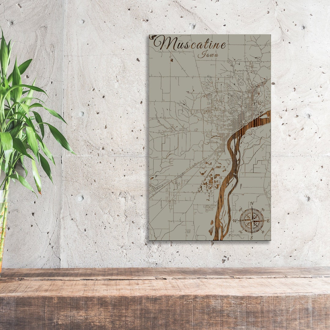 Muscatine, Iowa Street Map | Wood Wall Art | Wood Wall Map | Wood ...