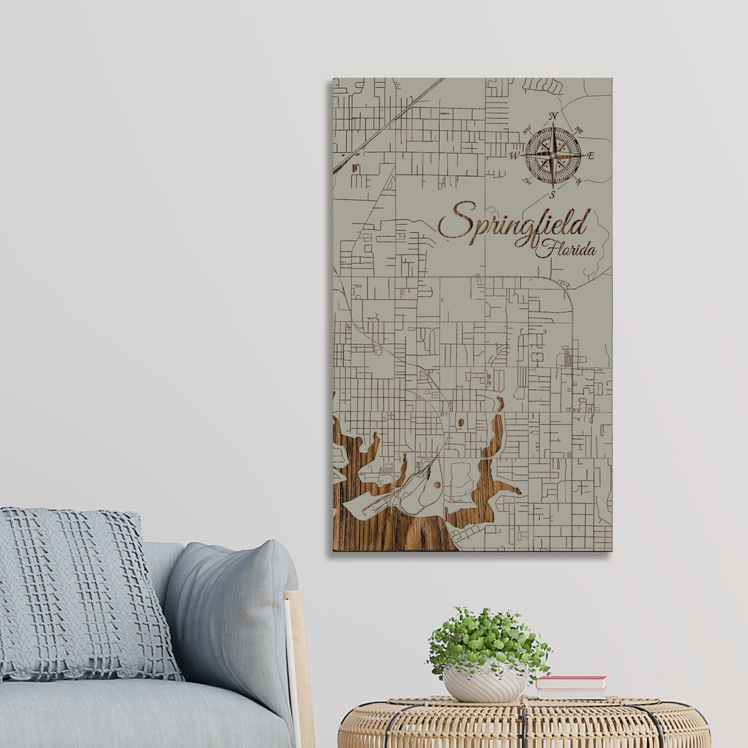 Springfield, Florida Street Map | Wood Engraved Map | Wall Art| Wood ...