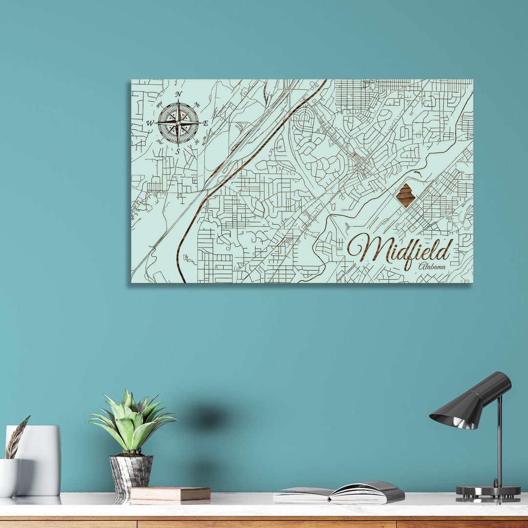 Midfield Alabama Street Map: Wood Engraved Wall Art - Etsy