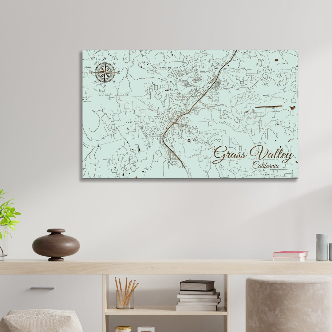 Grass Valley, California Street Map | Wood Engraved Maps | Wall Art ...