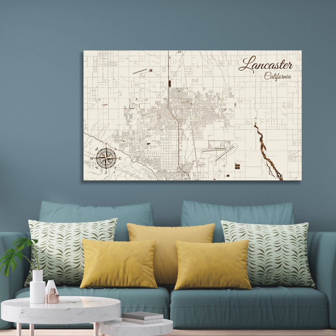 Lancaster, California Street Map | Wood Wall Art | Wood Wall Map | Wood ...