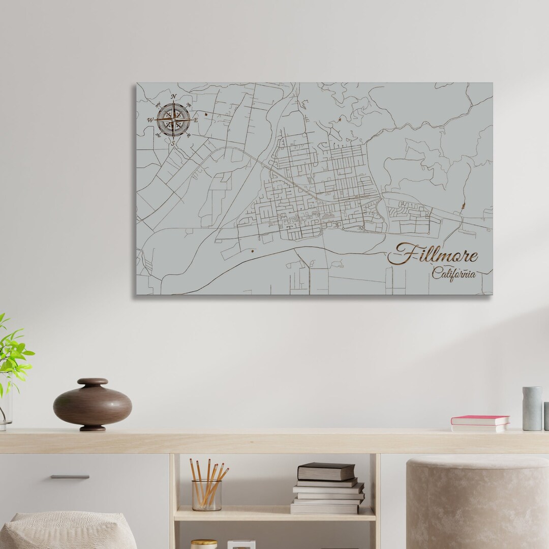 Fillmore California Street Map: Wood Engraved Wall Art - Etsy