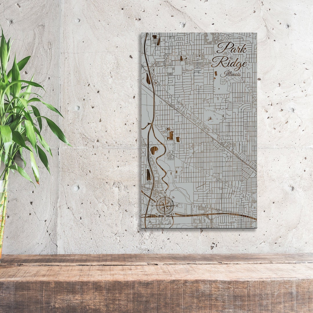 Illinois: Park Ridge Street Map; Wood Engraved Maps, Wall Art - Etsy