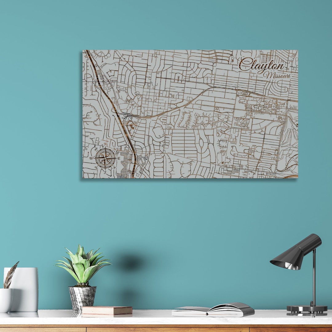 Clayton, Missouri Street Map | Wood Wall Decor | Home Decor | Wood Wall ...