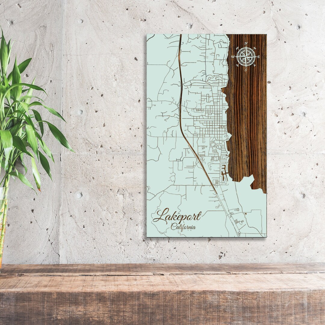 Lakeport California Street Map: Wood Engraved Wall Art - Etsy