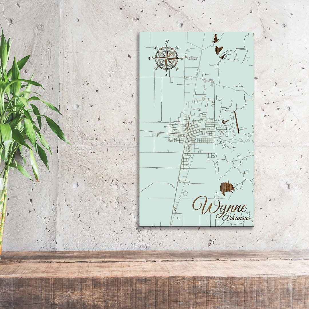 Arkansas: Wynne Street Map; Wood Engraved Maps, Wall Art| Wood Wall ...