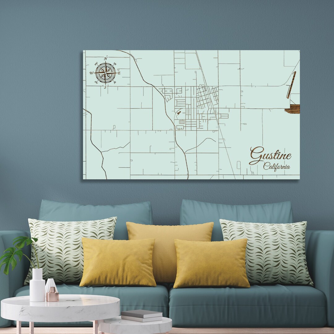 Gustine California Street Map: Wood Engraved Wall Art - Etsy