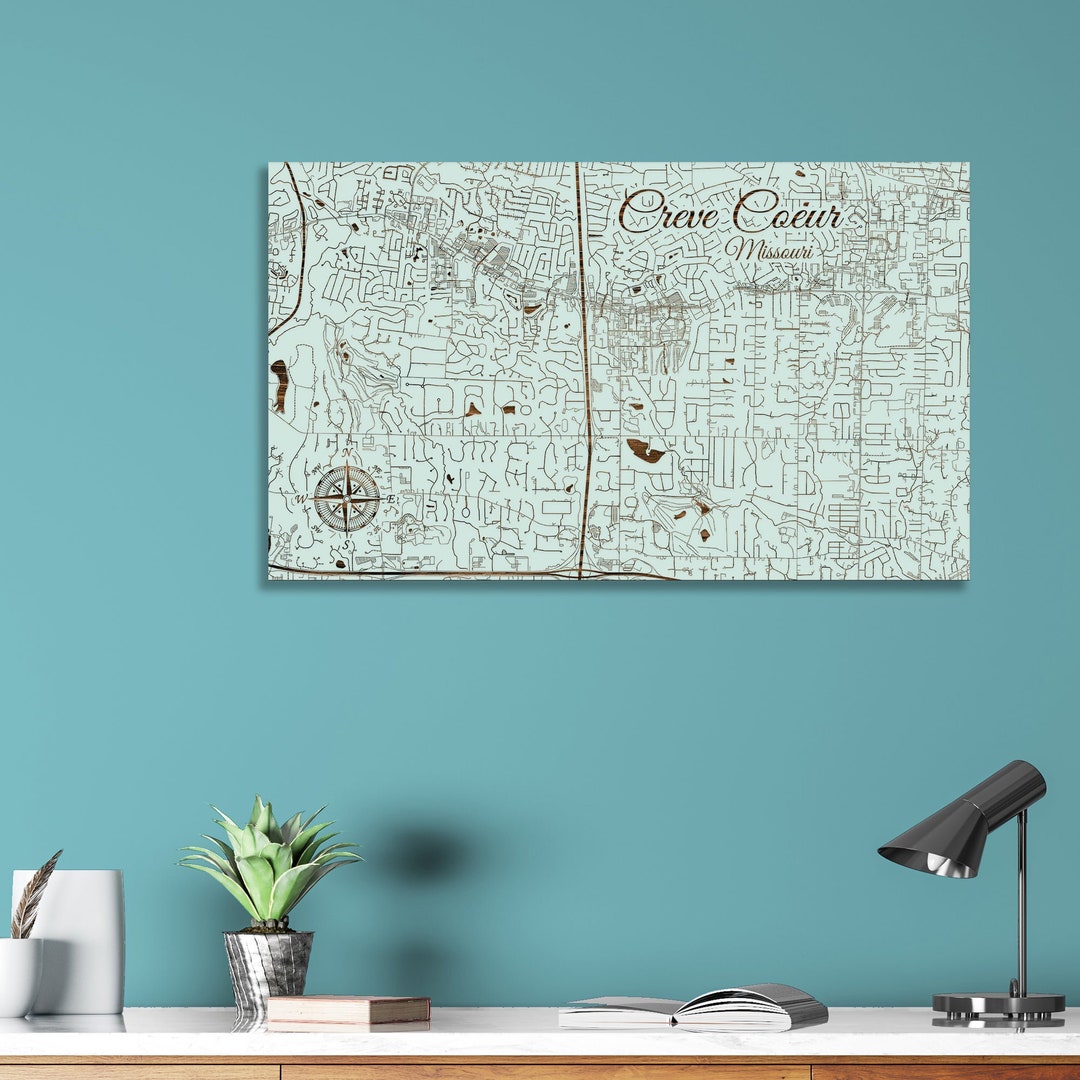 Creve Coeur, Missouri Street Map | Wood Wall Decor | Home Decor | Wood ...