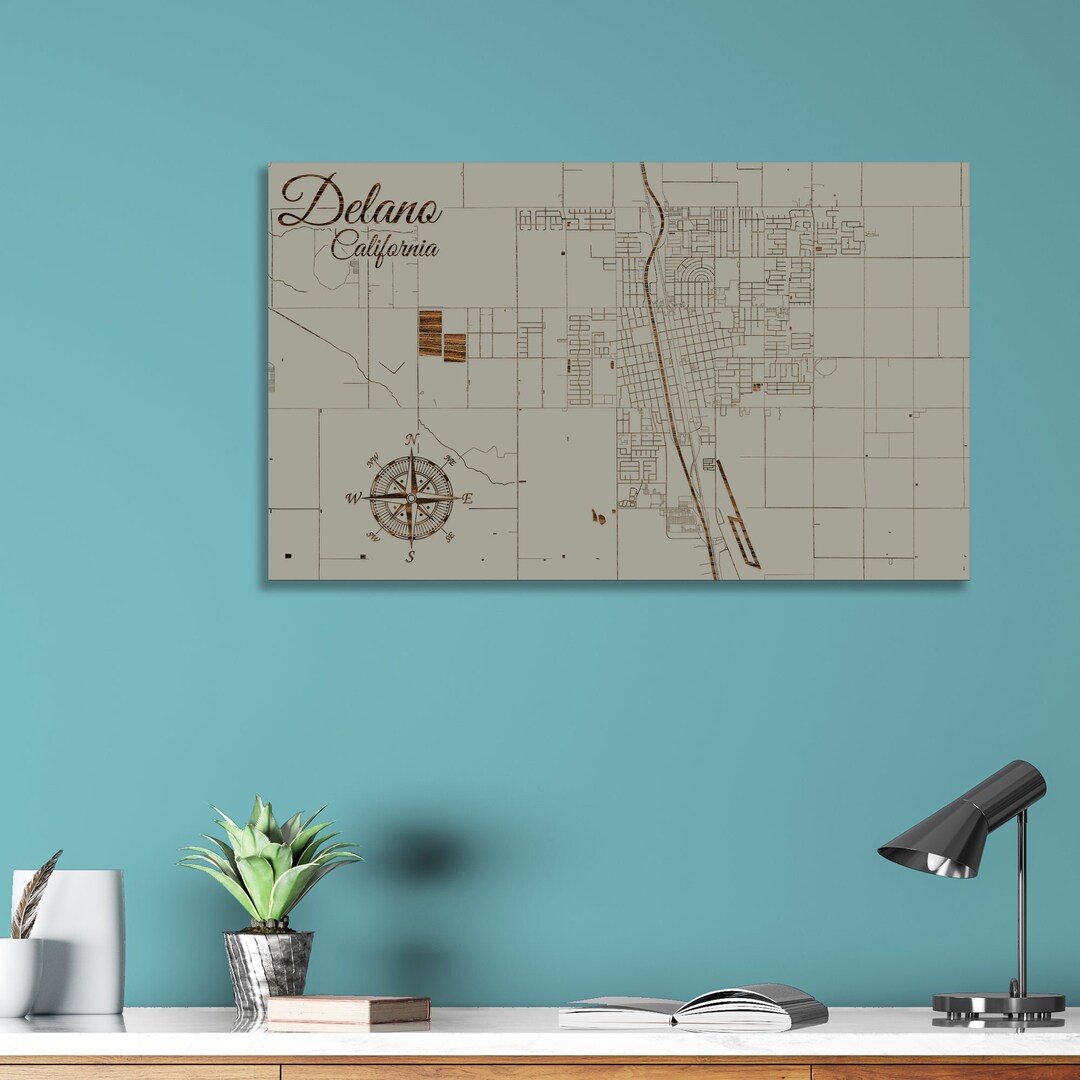Delano California Street Map: Wood Engraved Wall Art - Etsy