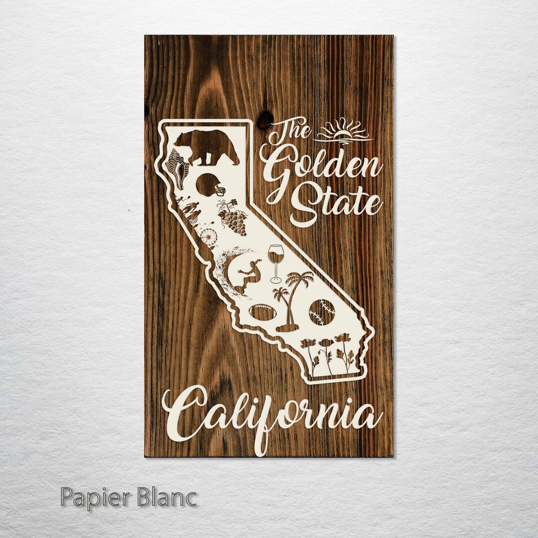 Engraved Wood California Map Art: Golden State Wall Decor - Etsy