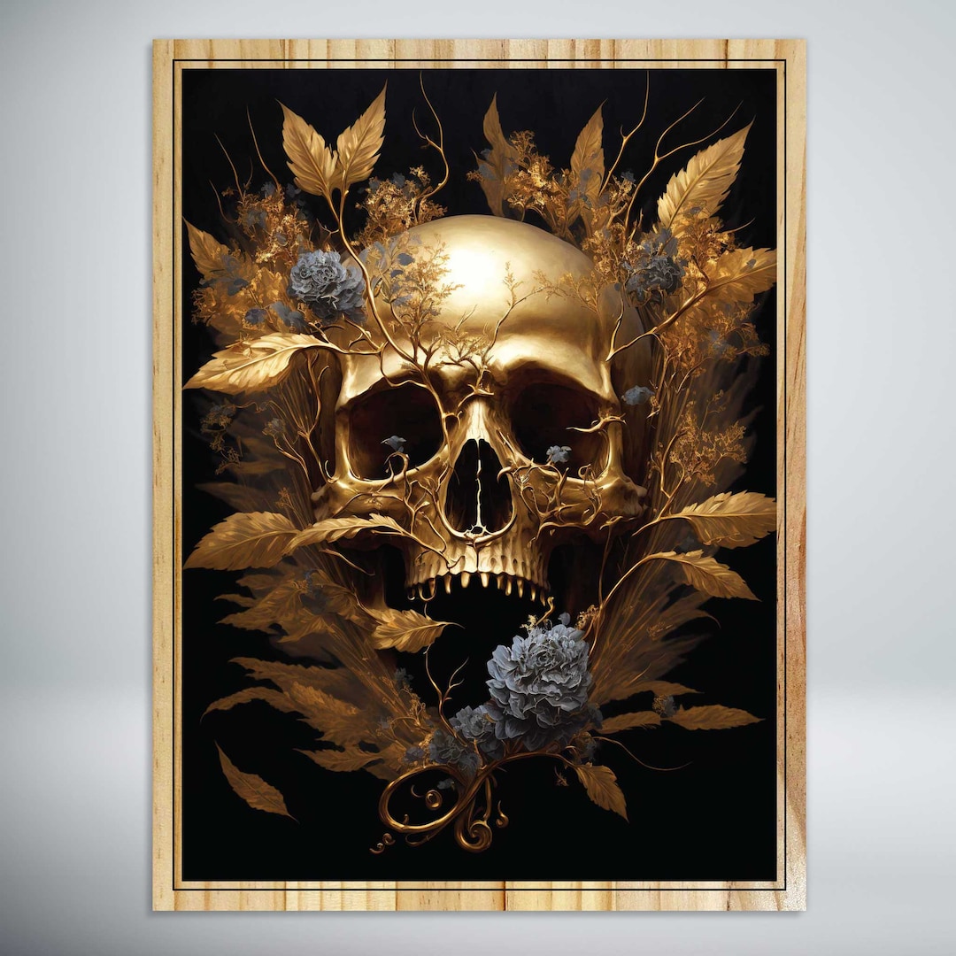 Gold Skull | 3D Elevated Art Prints on Premium Pine Wood | Wall Decor ...