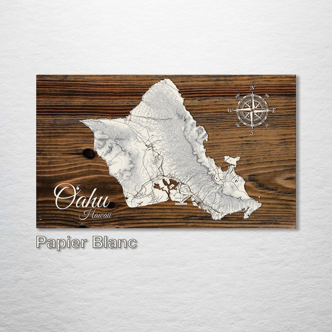Hawaii: Oahu Topographical Map; Wood Engraved Maps, Wall Art| Wood Wall ...