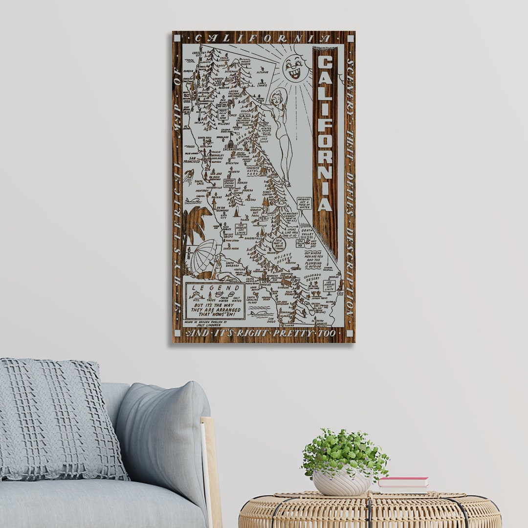 Wood Engraved California Hysterical Map - Wall Art Decor - Etsy