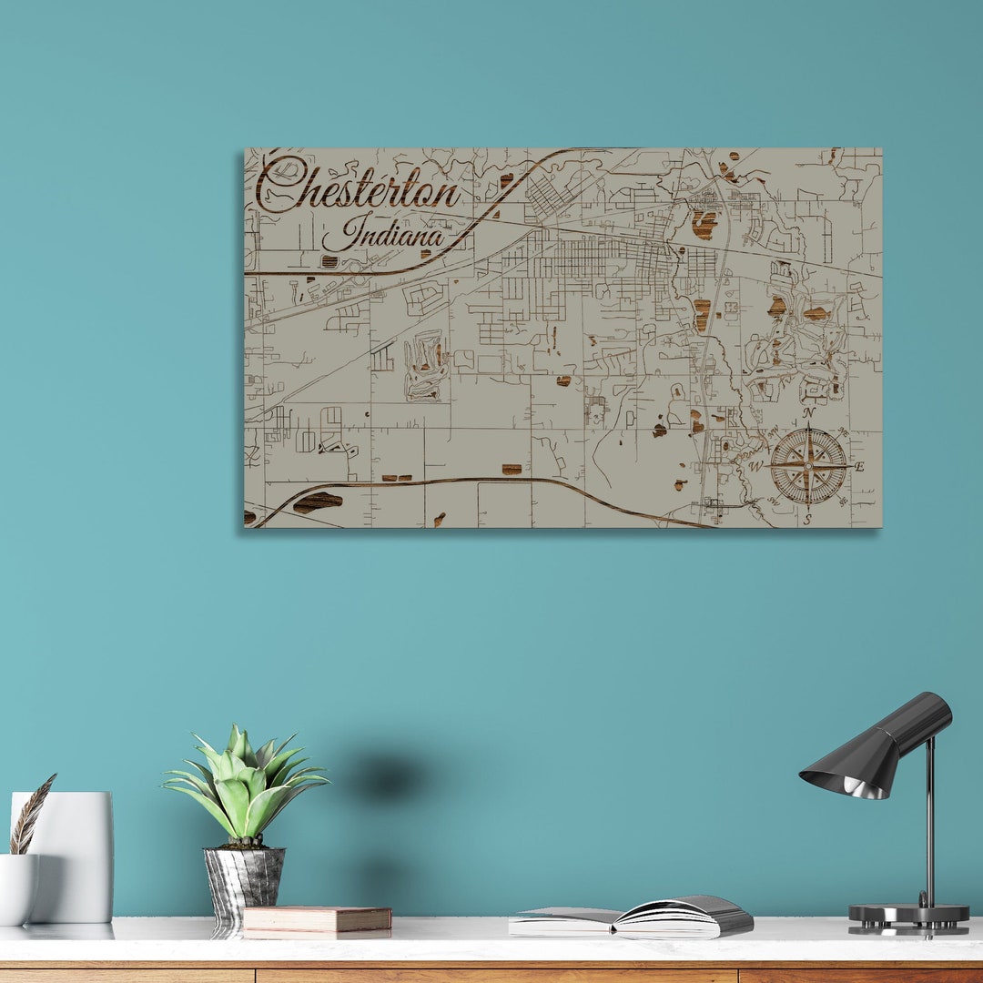 Chesterton, Indiana Street Map | Wood Engraved Map | Wall Art| Wood ...