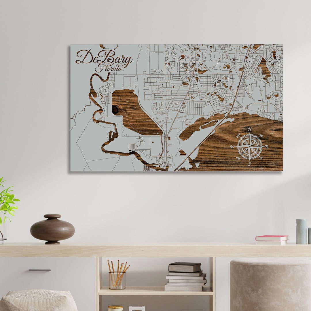 Debary, Florida Street Map | Wood Engraved Maps| Wall Art| Wood Wall ...