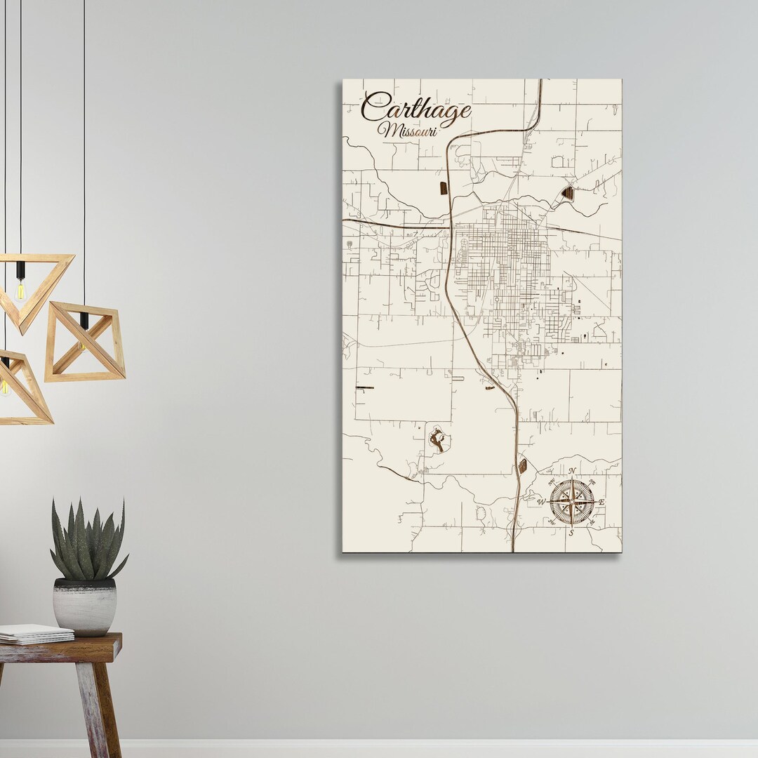 Carthage, Missouri Street Map: Engraved Pine Wood Wall Art - Etsy