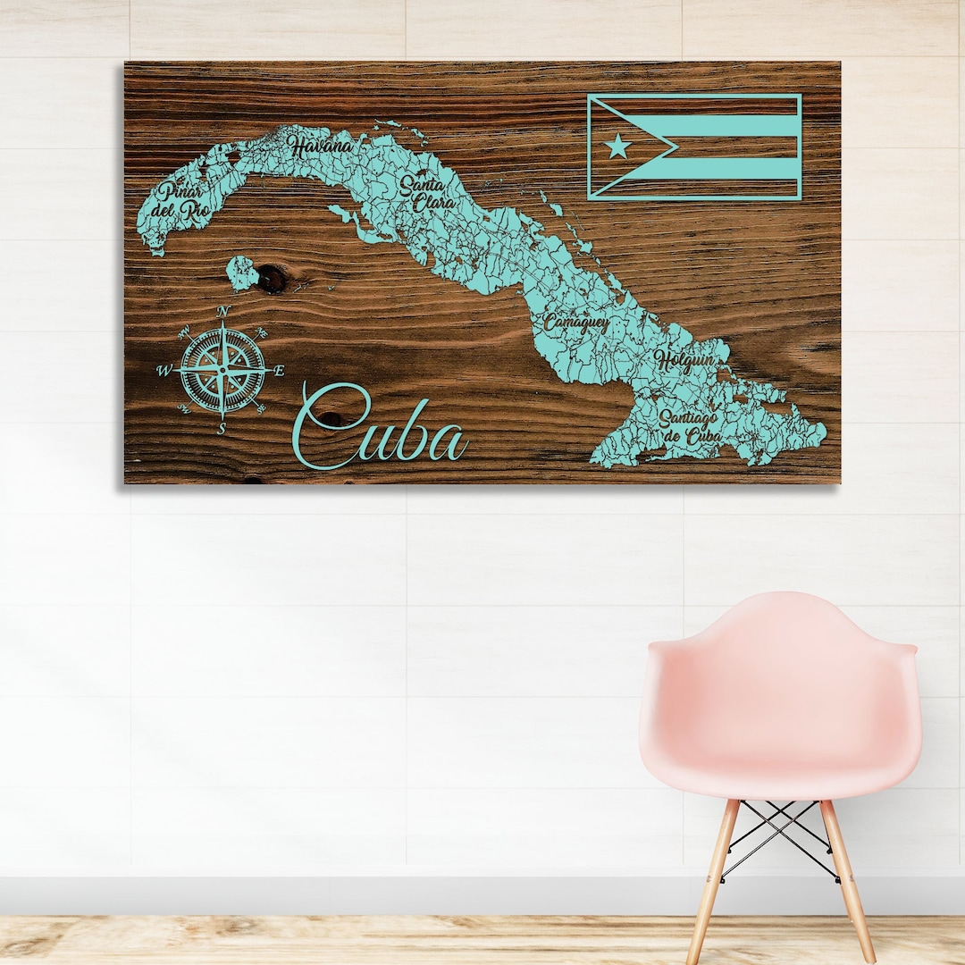Cuba Whimsical Map; Wood Engraved Maps, Wall Art| Wood Wall Decor - Etsy