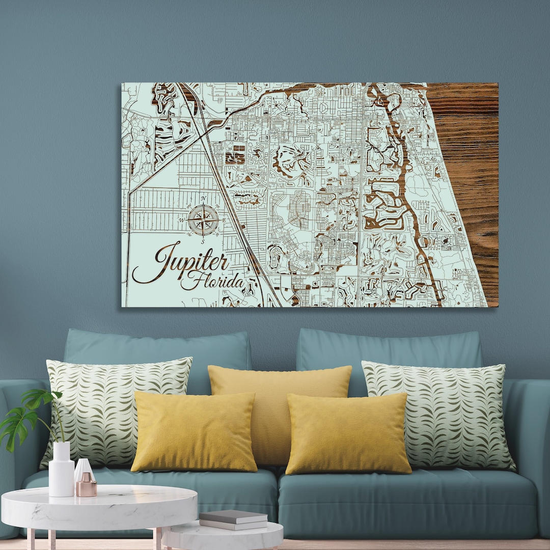 Jupiter, Florida Street Map | Wood Engraved Maps | Wall Art| Wood Wall ...