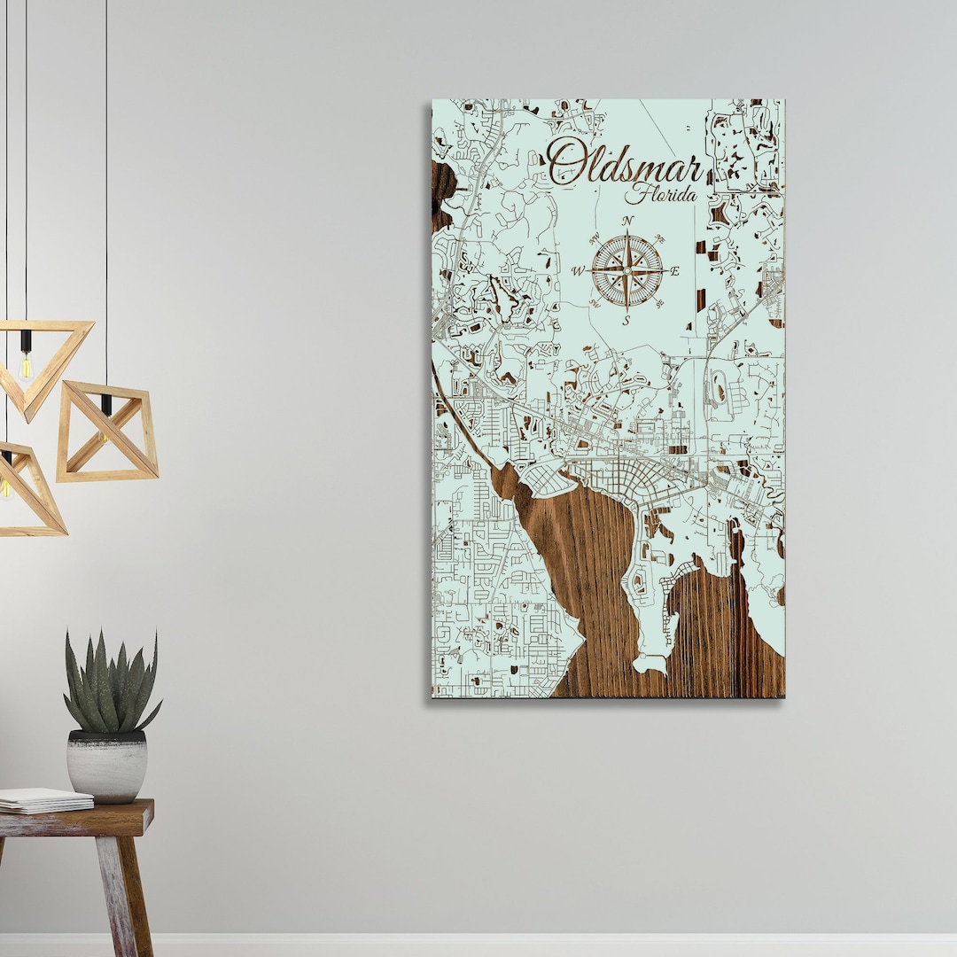 Oldsmar, Florida Street Map Wood Engraved Maps Wall Art Wood Wall Decor ...