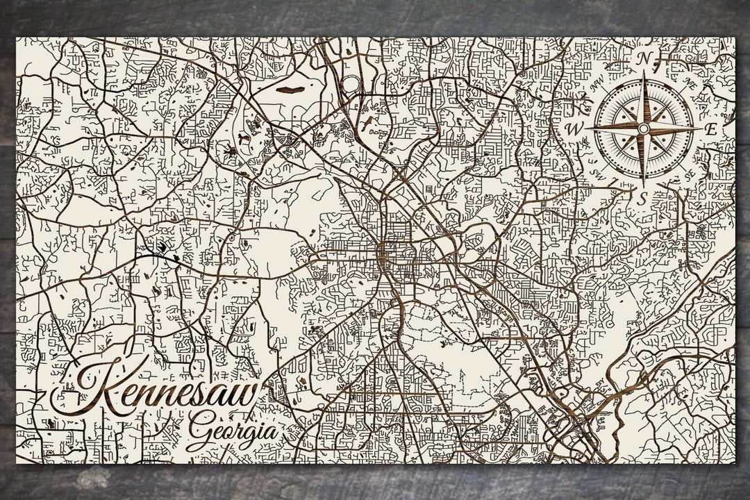 Kennesaw, Georgia Street Map | Wood Engraved Maps, Wall Art| Wood Wall ...