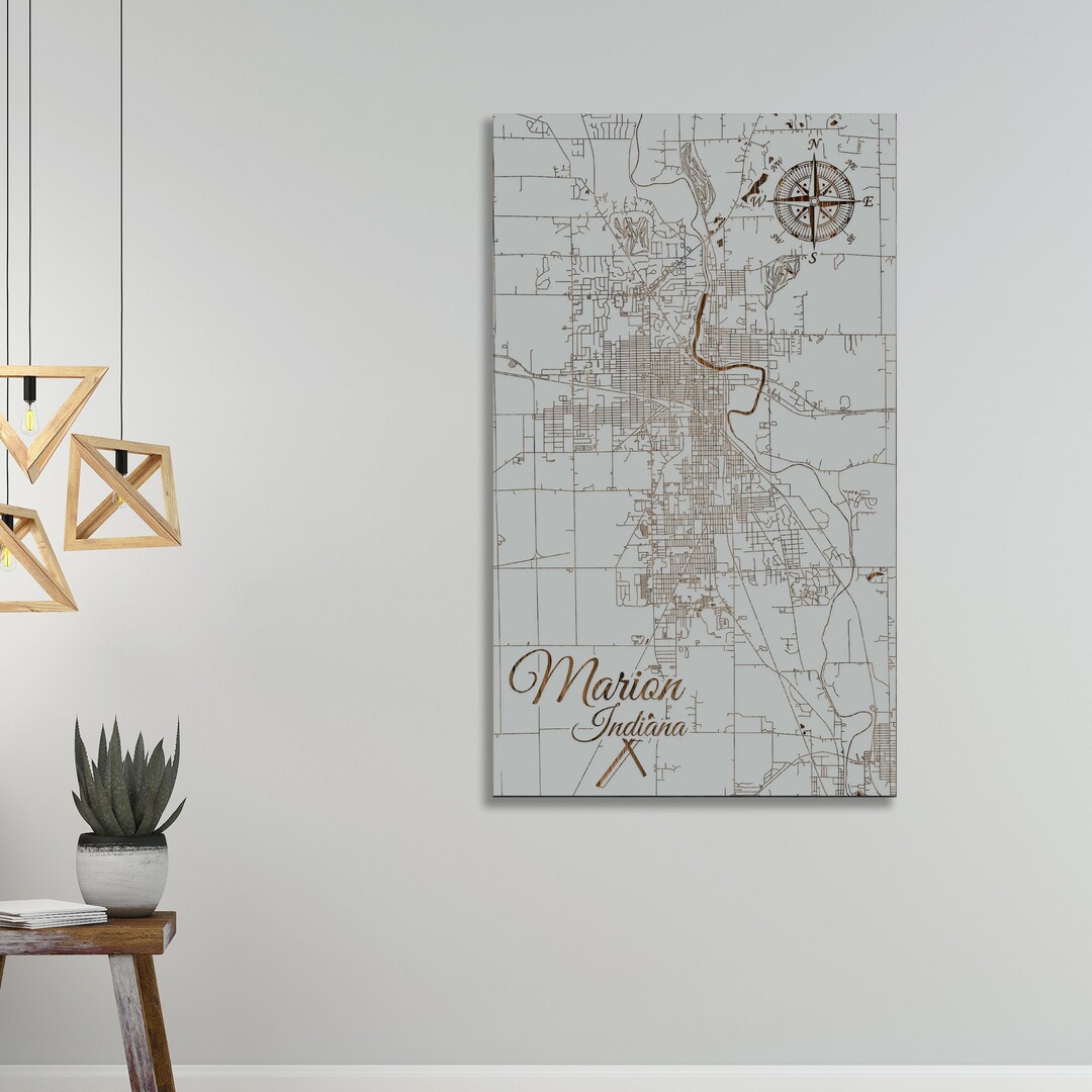 Marion, Indiana Wood Engraved Street Map - USA Made Pine Wall Art - Etsy