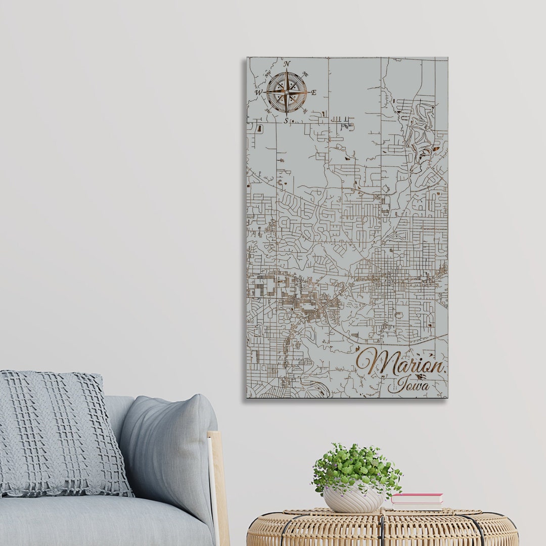 Marion, Iowa Street Map | Wood Wall Art | Wood Wall Map | Wood Engraved ...