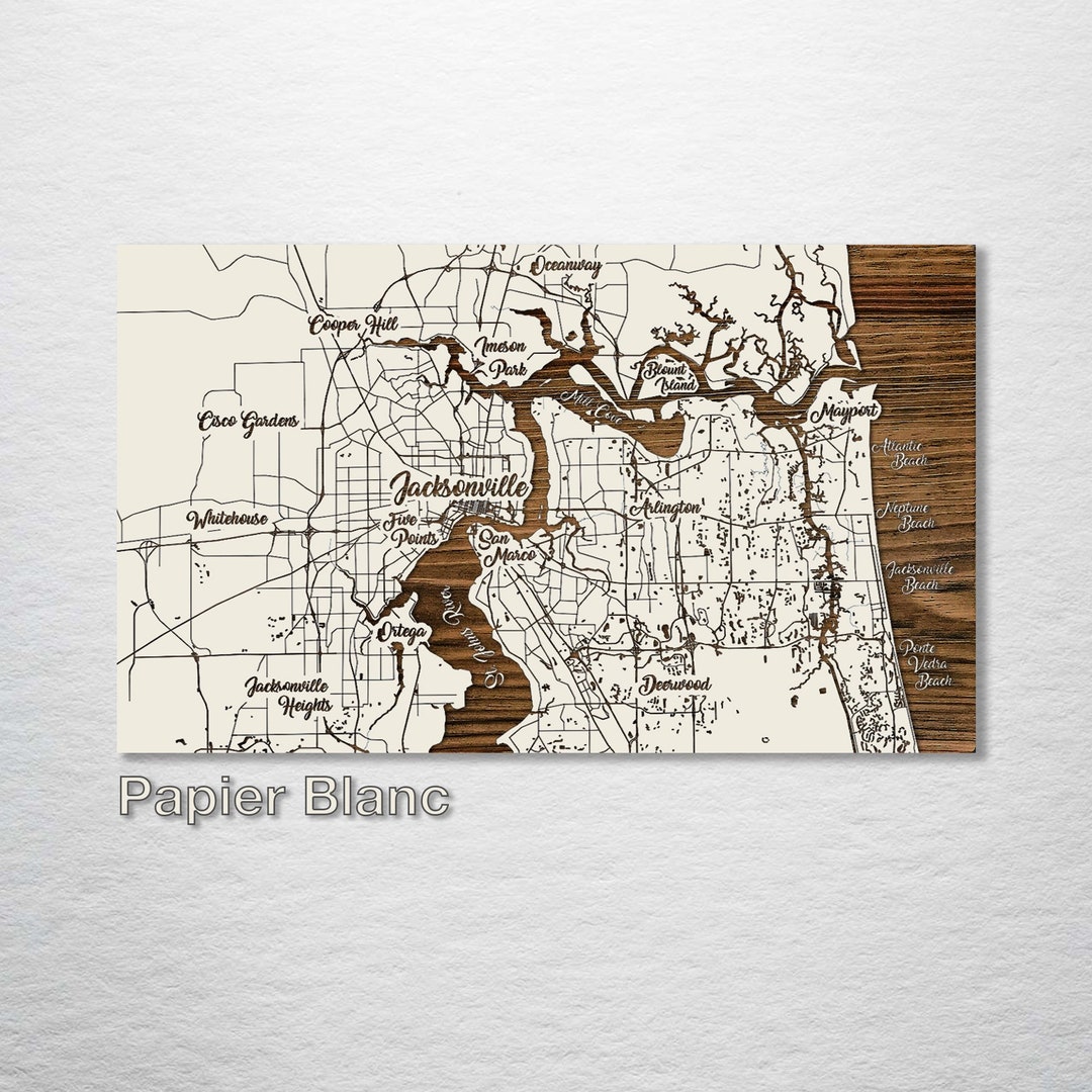 Jacksonville, Florida Whimsical Map | Wood Engraved Maps | Wall Art ...