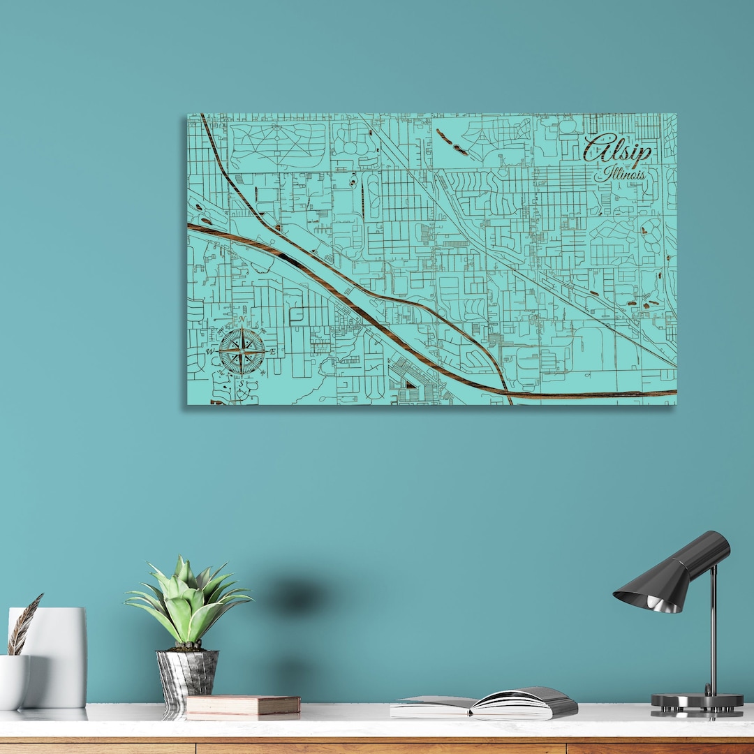 Alsip Illinois Street Map: Wood Engraved Wall Art - Etsy