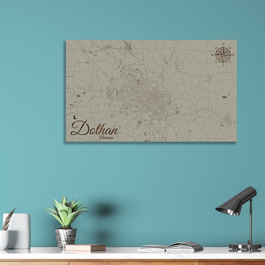 Alabama: Dothan Street Map; Wood Engraved Maps, Wall Art| Wood Wall ...