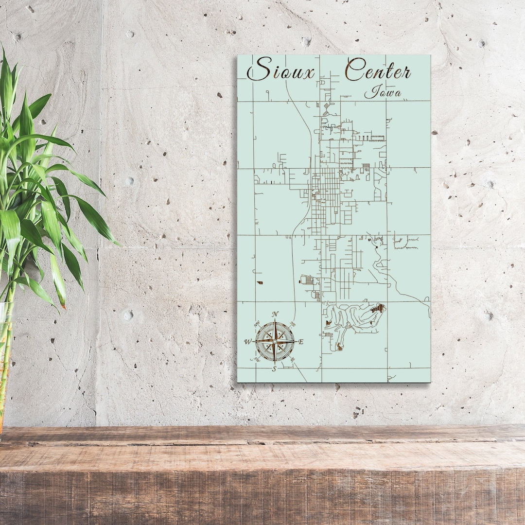 Sioux Center, Iowa Street Map | Wood Wall Art | Wood Wall Map | Wood ...