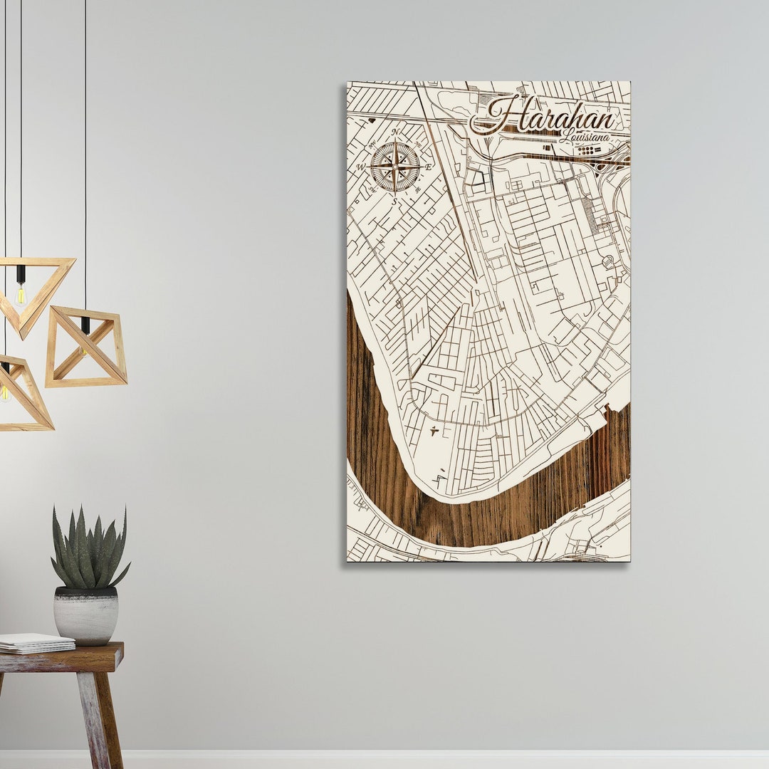 Harahan, Louisiana Street Map| Wood Wall Decor | Home Decor | Wood Wall ...